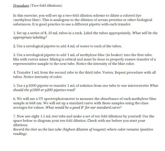 Solved Procedure (Two-fold dilutions)In this exercise, you | Chegg.com