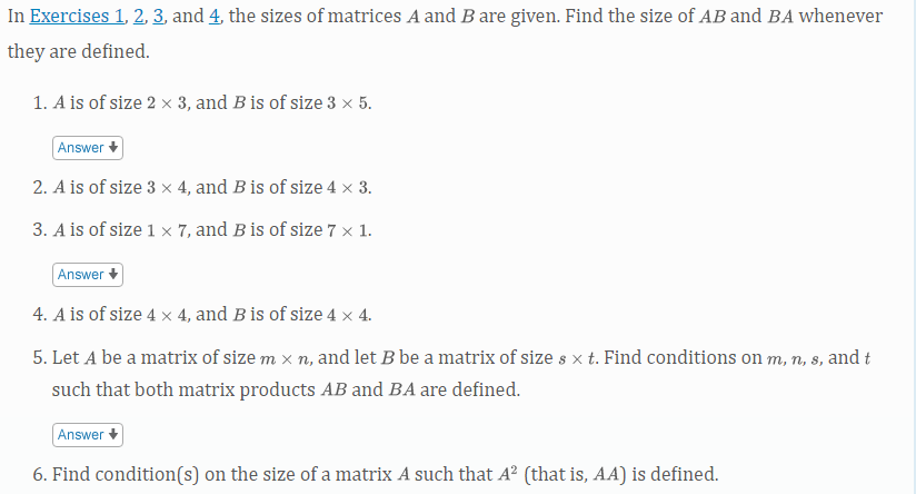 Solved In Exercises 1,2,3, and 4, the sizes of matrices A | Chegg.com