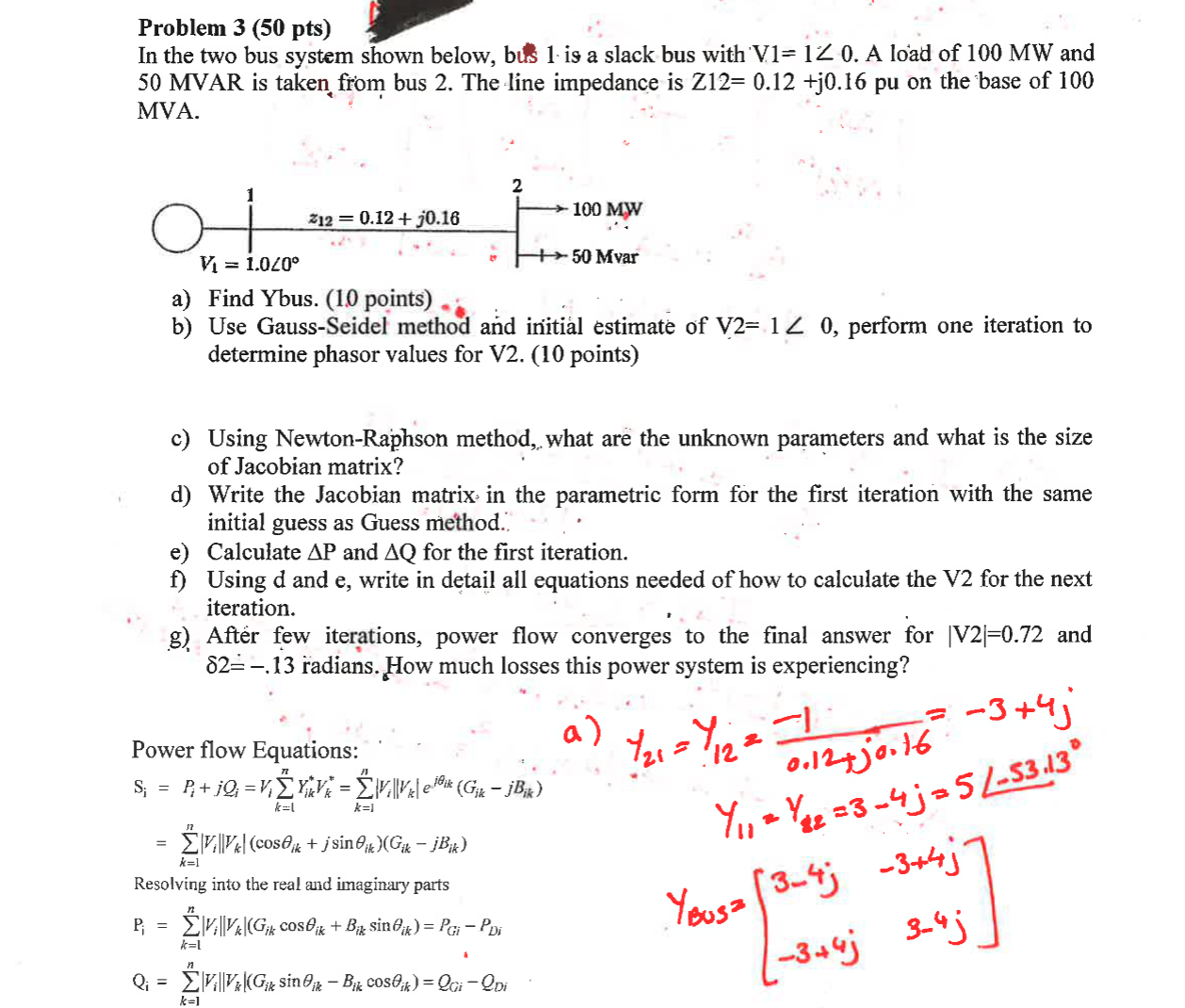 Solved Problem 3 (50 pts) In the two bus system shown below, | Chegg.com