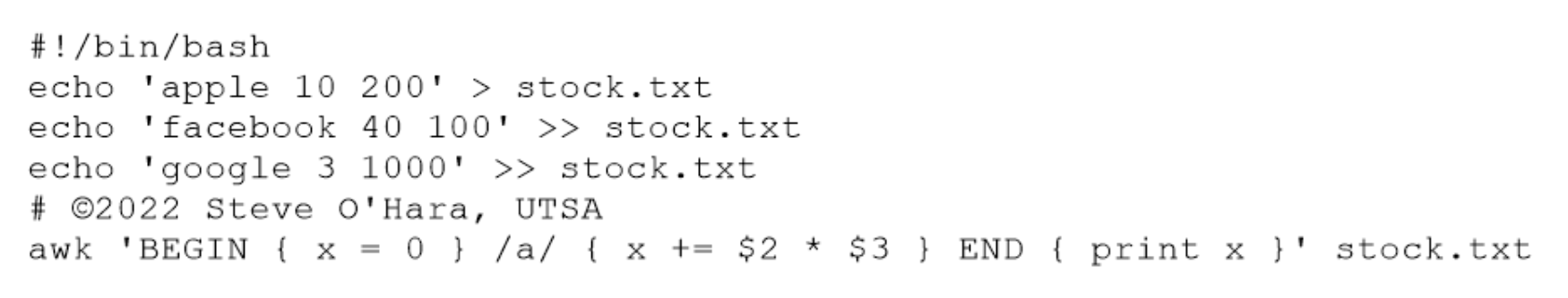 Solved #!/bin/bash echo 'apple 10200′> stock.txt echo | Chegg.com