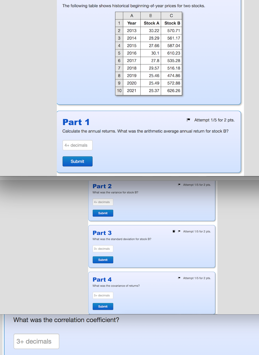 Solved The following table shows historical | Chegg.com