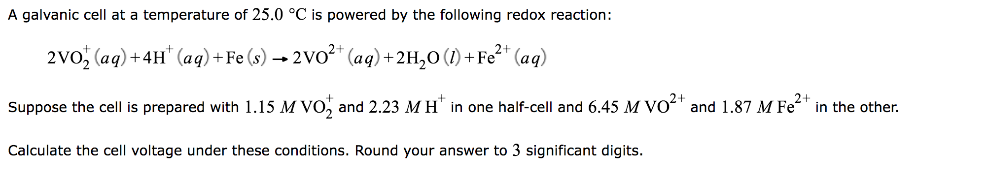 Solved 2VO2+(aq)+4H+(aq)+Fe(s)→2VO2+(aq)+2H2O(l)+Fe2+(aq) | Chegg.com