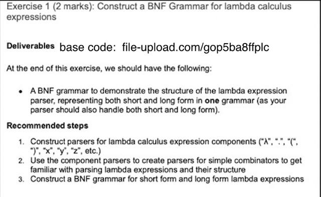 Exercise 1 (2 marks): Construct a BNF Grammar for | Chegg.com