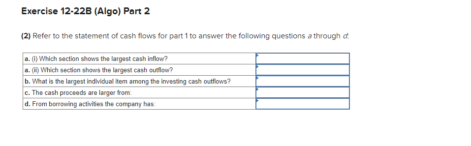 Solved Exercise 12-22B (Algo) Part 2 (2) Refer to the | Chegg.com