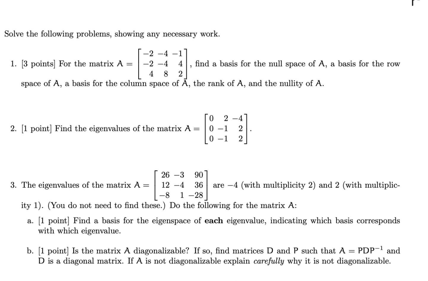 Solved Solve the following problems, showing any necessary | Chegg.com