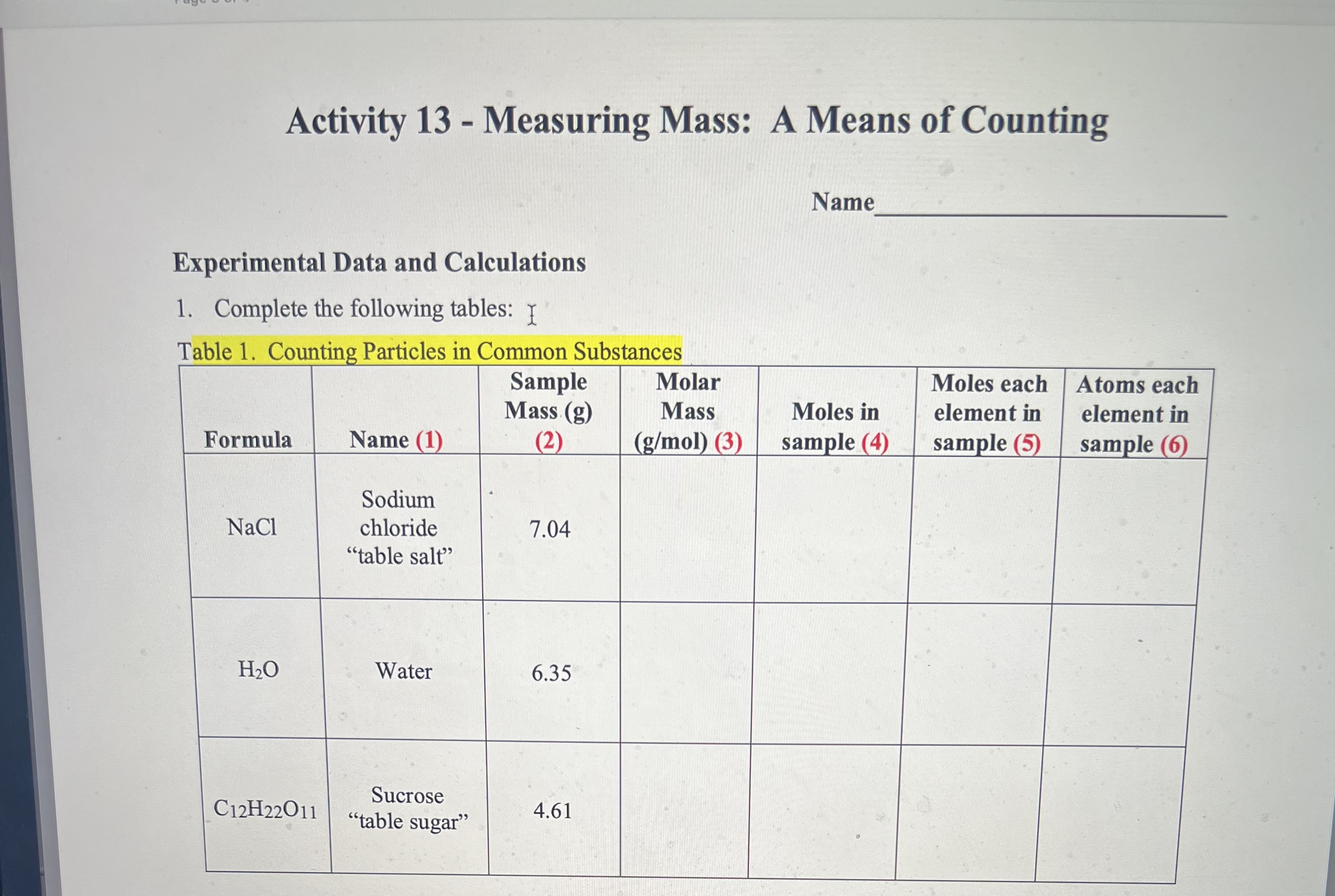 Solved Activity 13 - Measuring Mass: A Means of Counting | Chegg.com