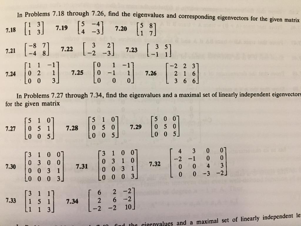 Solved In Problems 7.18 through 7.26, find the eigenvalues | Chegg.com