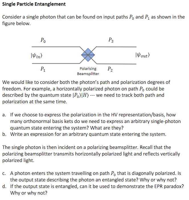 Single Particle Entanglement Consider a single photon | Chegg.com