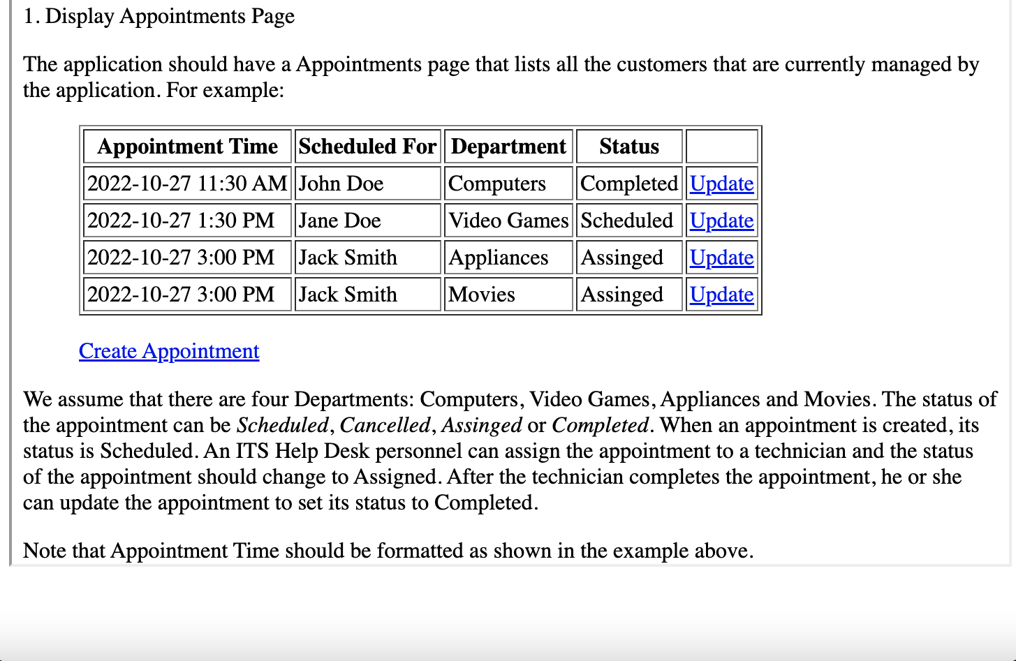 1. Display Appointments Page The application should | Chegg.com
