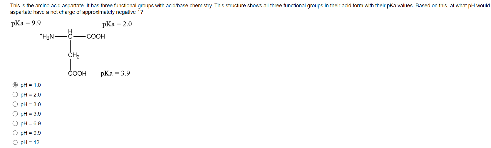 Solved aspartate have a net charge of approximately negative | Chegg.com