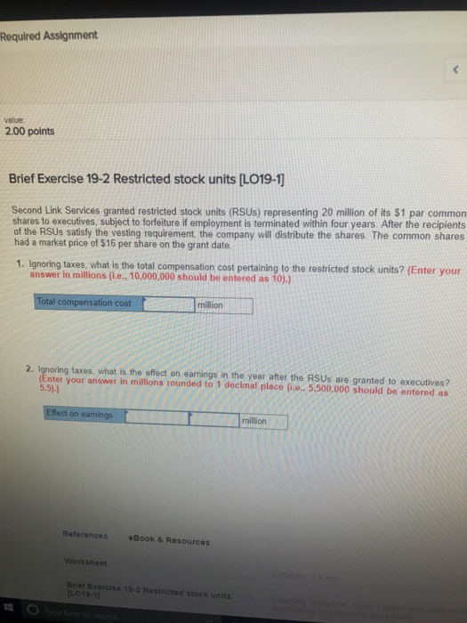 Solved Second Link Services granted restricted stock units | Chegg.com