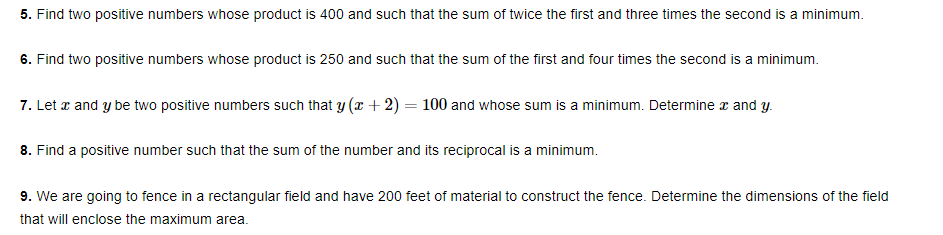 Solved 5. Find two positive numbers whose product is 400 and | Chegg.com