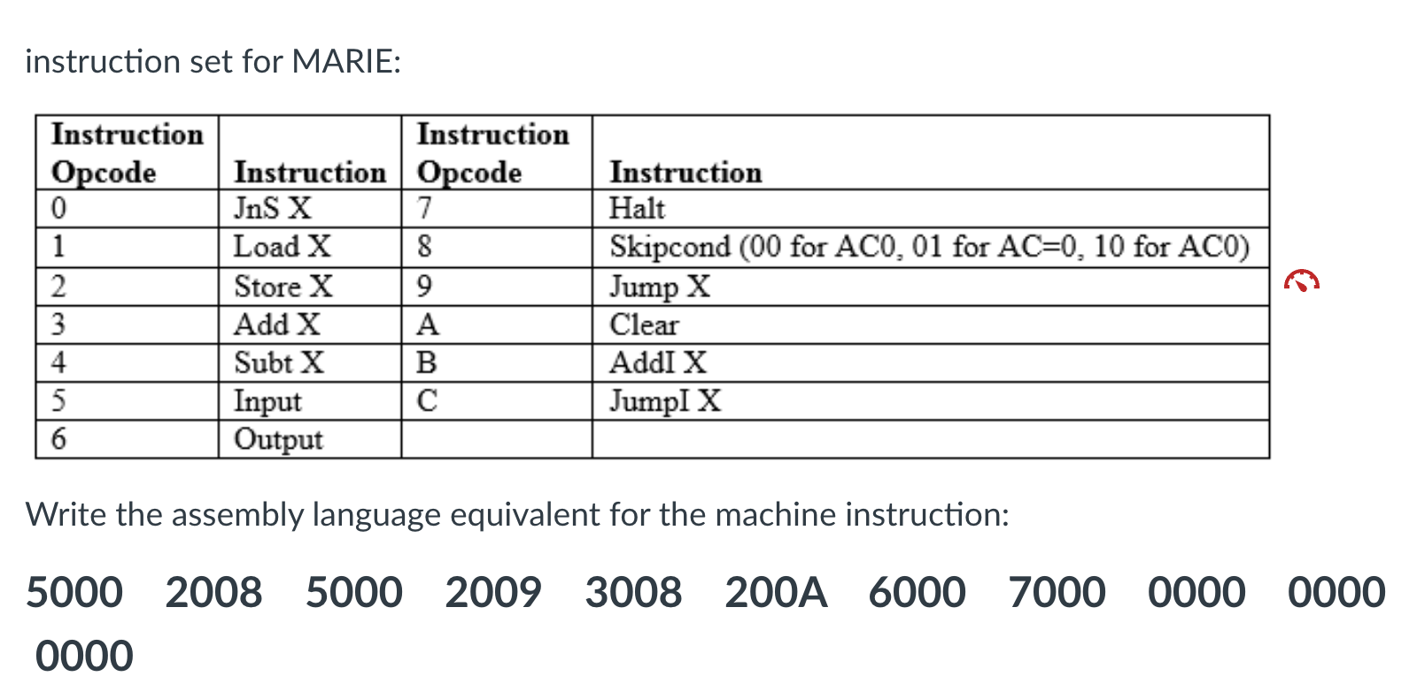 Solved instruction set for MARIE: Write the assembly | Chegg.com