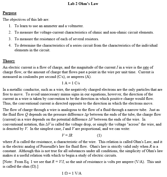 Solved: Lab 2 Ohm's Law Purpose The Objectives Of This Lab... | Chegg.com Solved: Lab 2 Ohm's Law Purpose The Objectives Of This Lab... | Chegg.com