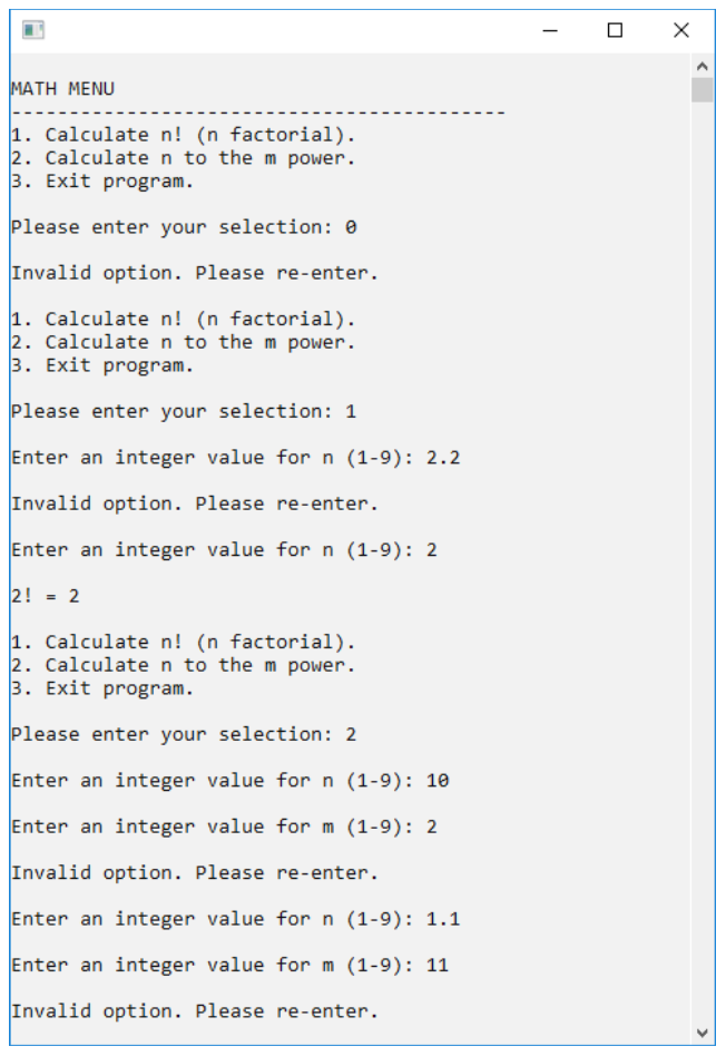 Solved Math Menu Create a program that contains the | Chegg.com