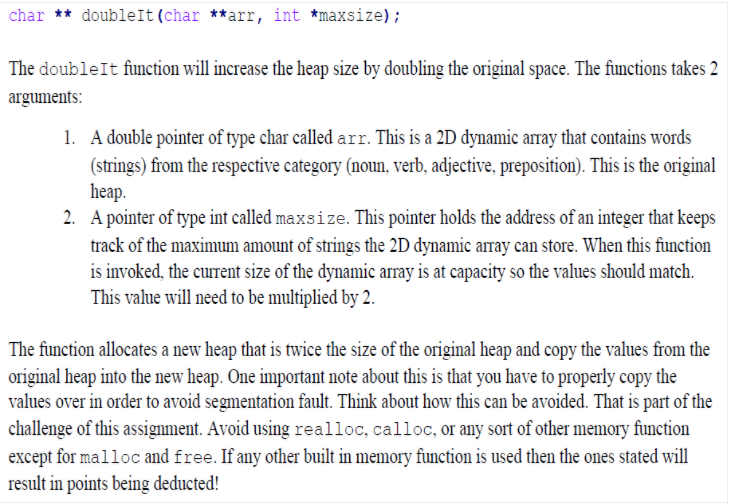 Solved char ** doubleIt (char **arr, int *maxsize); The | Chegg.com