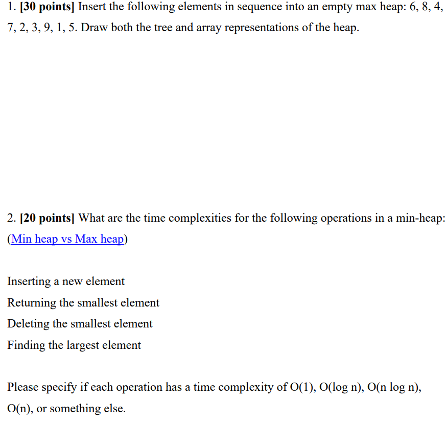Solved [30 ﻿points] ﻿Insert the following elements in | Chegg.com