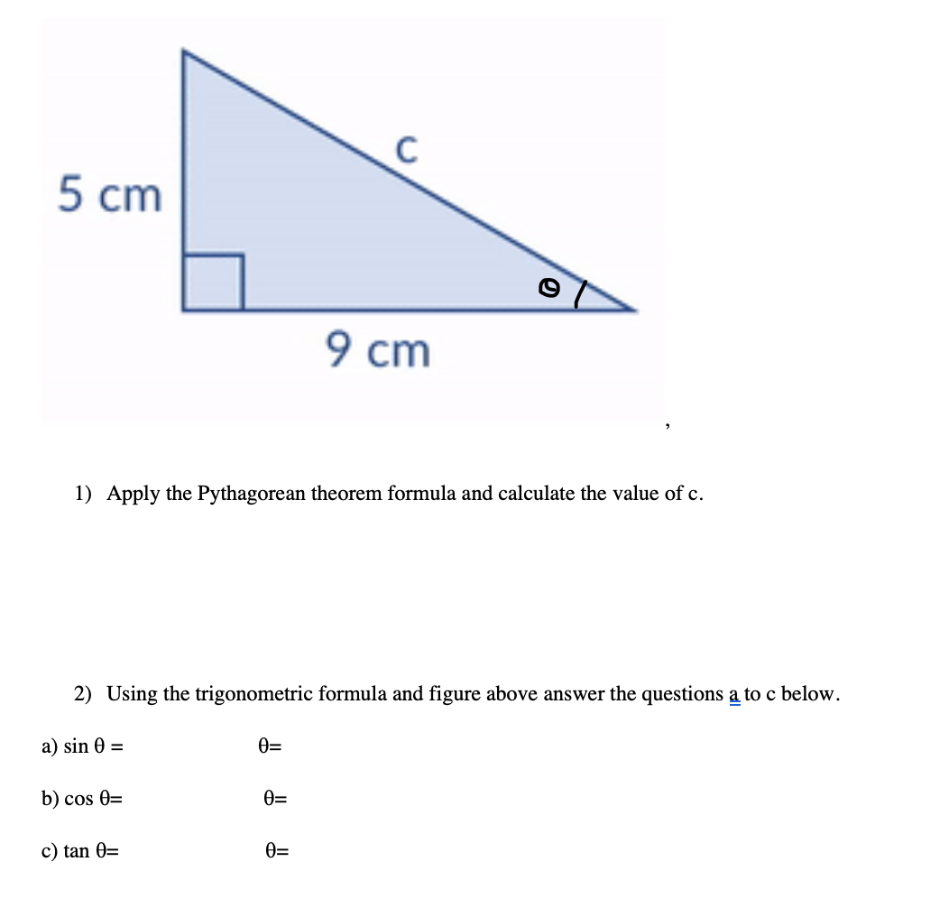 Solved 1) Apply the Pythagorean theorem formula and | Chegg.com