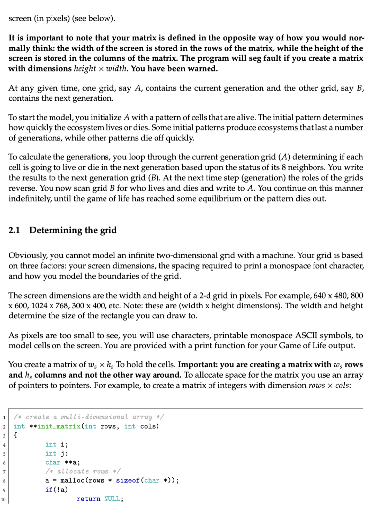 Solved 1 Conway's Game of Life Your project is to write a | Chegg.com