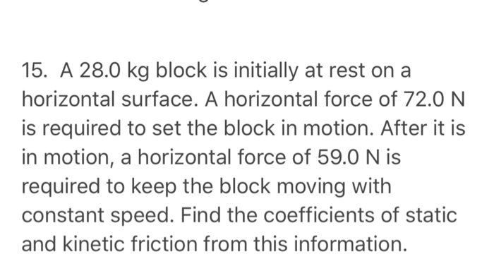 Solved 15. A 28.0 kg block is initially at rest on a | Chegg.com