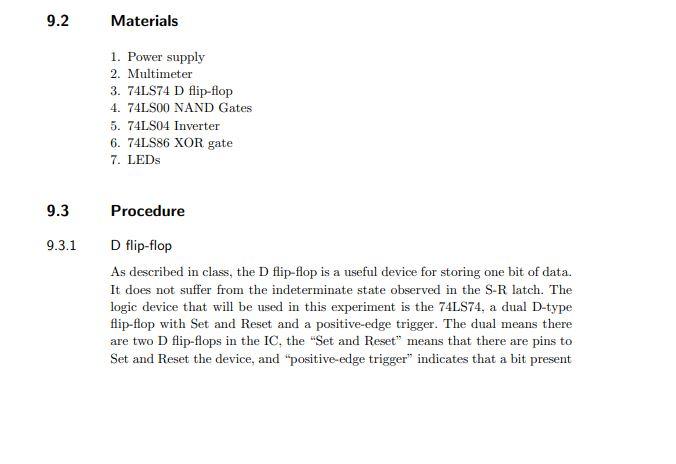 Solved 9.3 Procedure 33 on the D input will be latched | Chegg.com