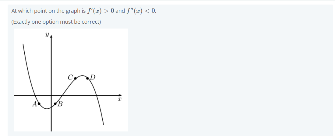 Solved At which point on the graph is f'(x) > 0 and F"(x)