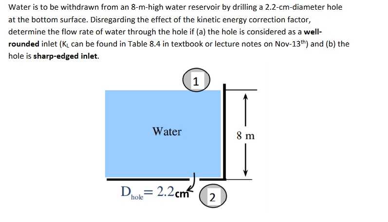 Solved Water is to be withdrawn from an 8-m-high water | Chegg.com