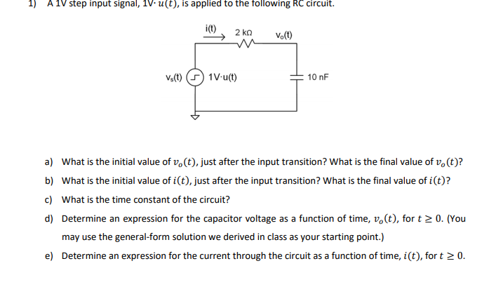 Solved 1) A 1V step input signal, 1V. ult), is applied to | Chegg.com