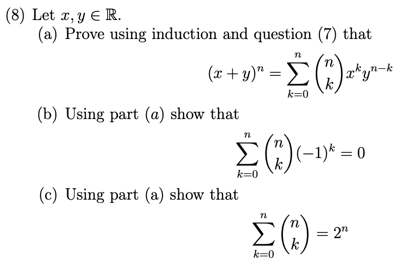 Solved Let x,y∈R. (a) Prove using induction and question (7) | Chegg.com