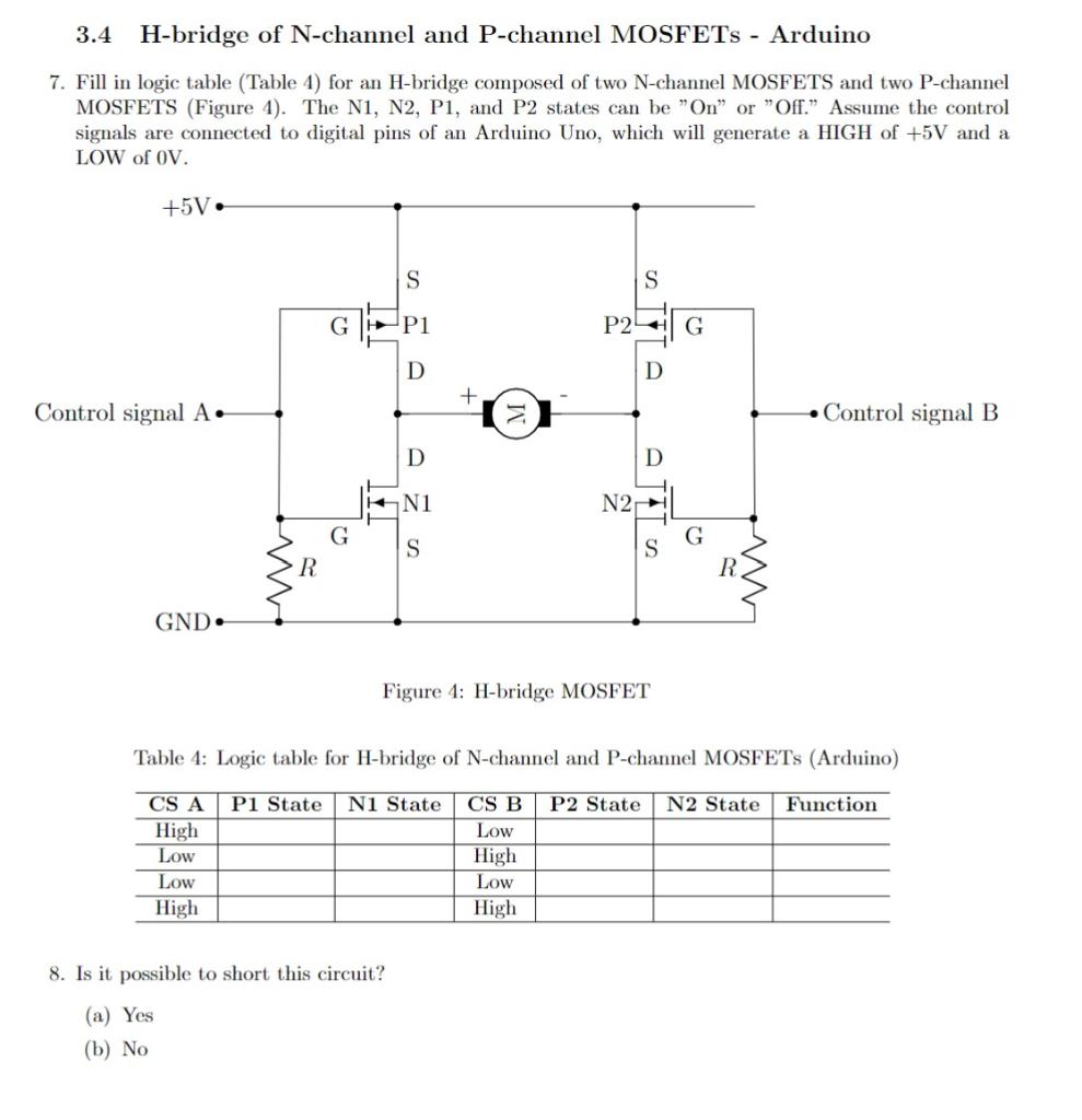 Solved 3.4 H-bridge of N-channel and P-channel MOSFETs - | Chegg.com