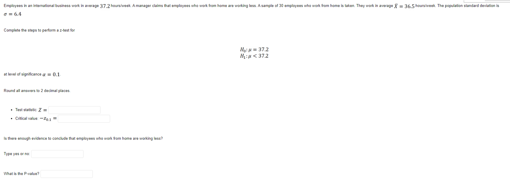 Solved σ=6.4 Complete the steps to perform a z-test for | Chegg.com