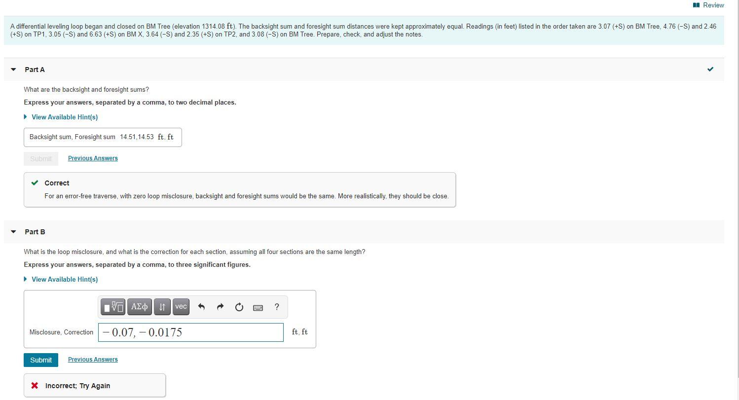 Solved a Review A differential leveling loop began and | Chegg.com