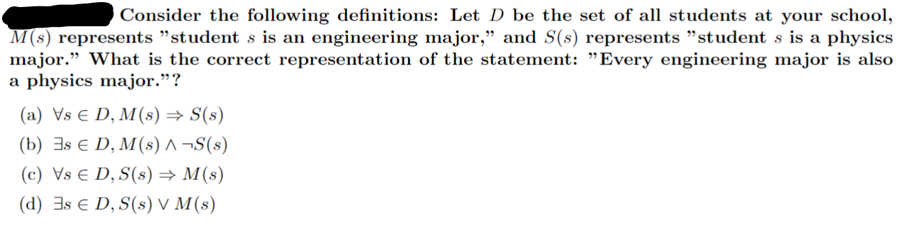 Consider the following definitions: Let D ﻿be the set | Chegg.com