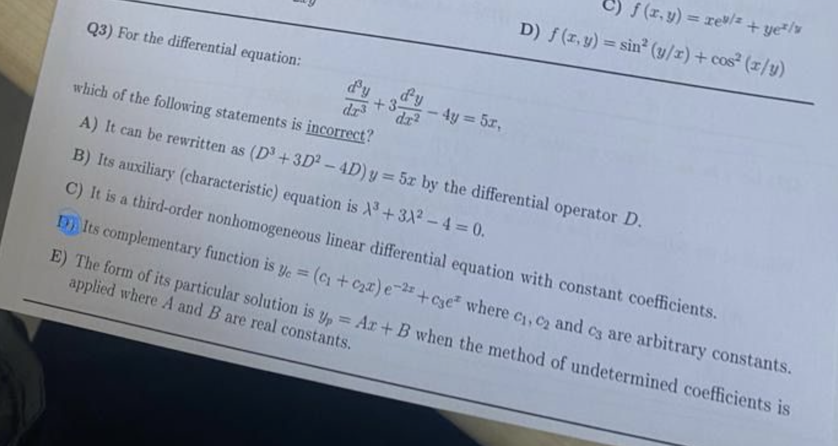Solved Q3) ﻿For the differential | Chegg.com