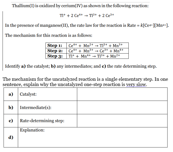 Solved Thallium(I) is oxidized by cerium(IV) as shown in the | Chegg.com