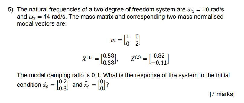 Solved The natural frequencies of a two degree of freedom | Chegg.com
