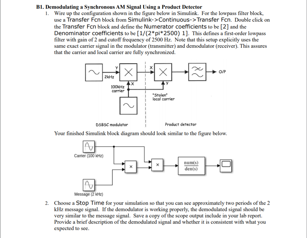 Solved B. Demodulating a Synchronous AM Signal Using a | Chegg.com