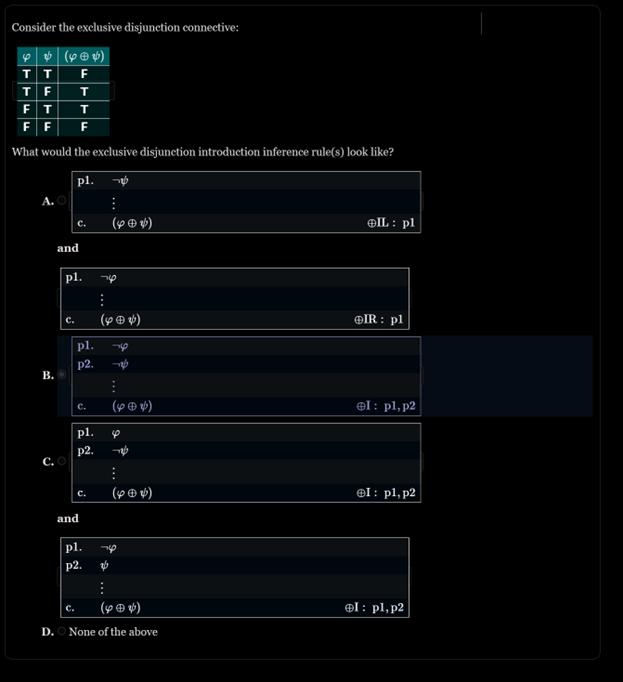Consider the exclusive disjunction connective: Whs | Chegg.com
