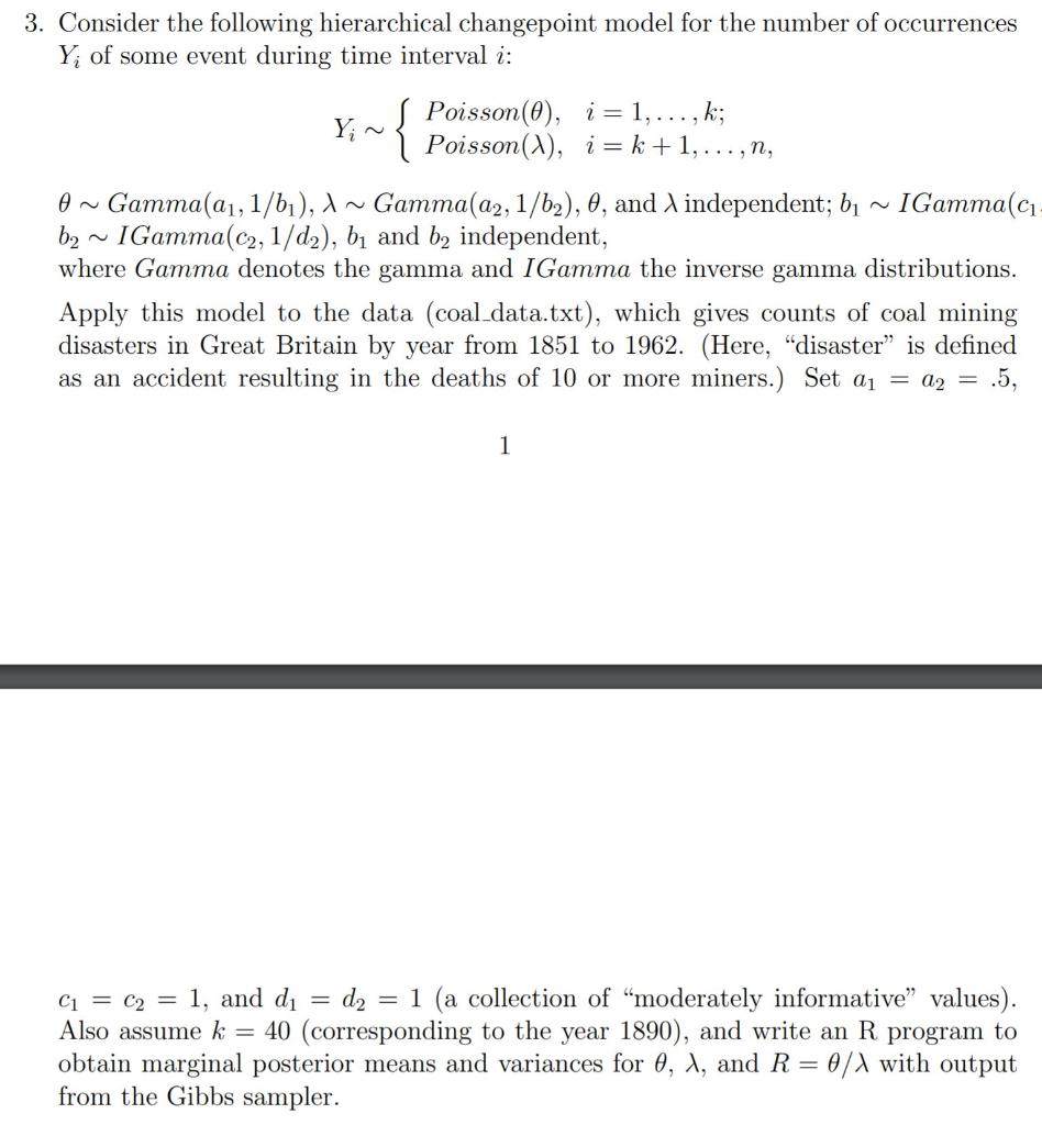 Solved 3. Consider the following hierarchical changepoint | Chegg.com