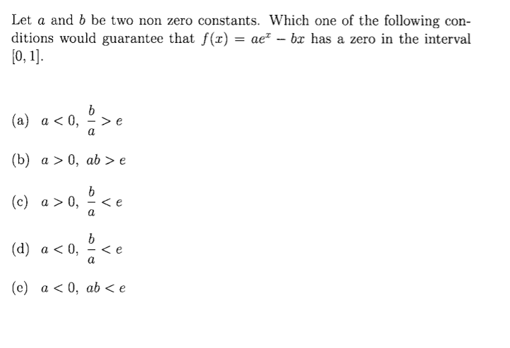 Solved Let a and b be two non zero constants. Which one of | Chegg.com