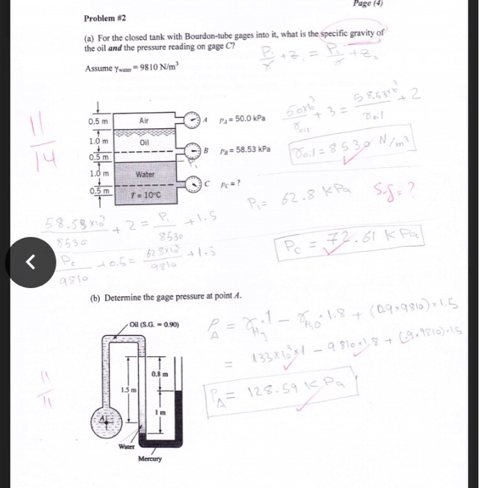 Solved Page (4) Problem #2 (a) For the closed tank with | Chegg.com