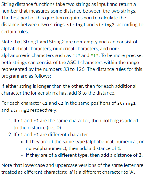 Solved String distance functions take two strings as input | Chegg.com
