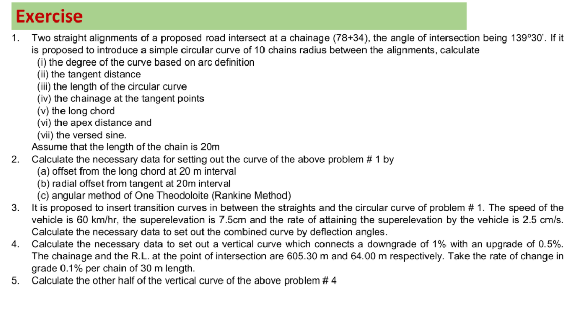 Solved Exercise 1. Two straight alignments of a proposed | Chegg.com