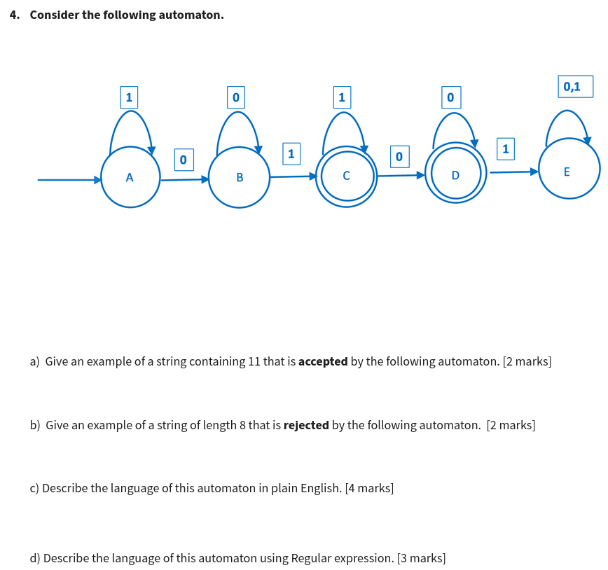 Solved 4. Consider the following automaton. 0 -8-8-8-8 1 1 1 | Chegg.com