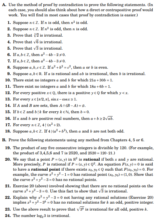 Solved A. Use the method of proof by contradiction to prove | Chegg.com