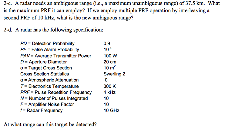 Solved 2-c. A radar needs an ambiguous range (i.e., a | Chegg.com