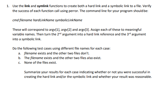 Solved 1. Use the link and symlink functions to create both | Chegg.com