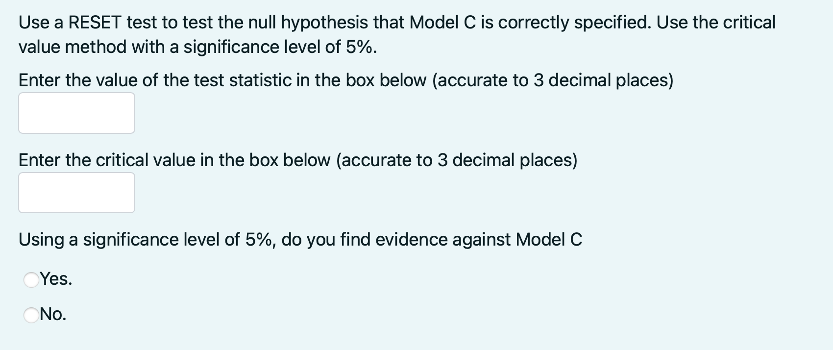 Solved Auxiliary regression for RESET specification test | Chegg.com