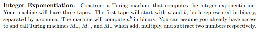 Solved Integer Exponentiation Construct A Turing Machine 