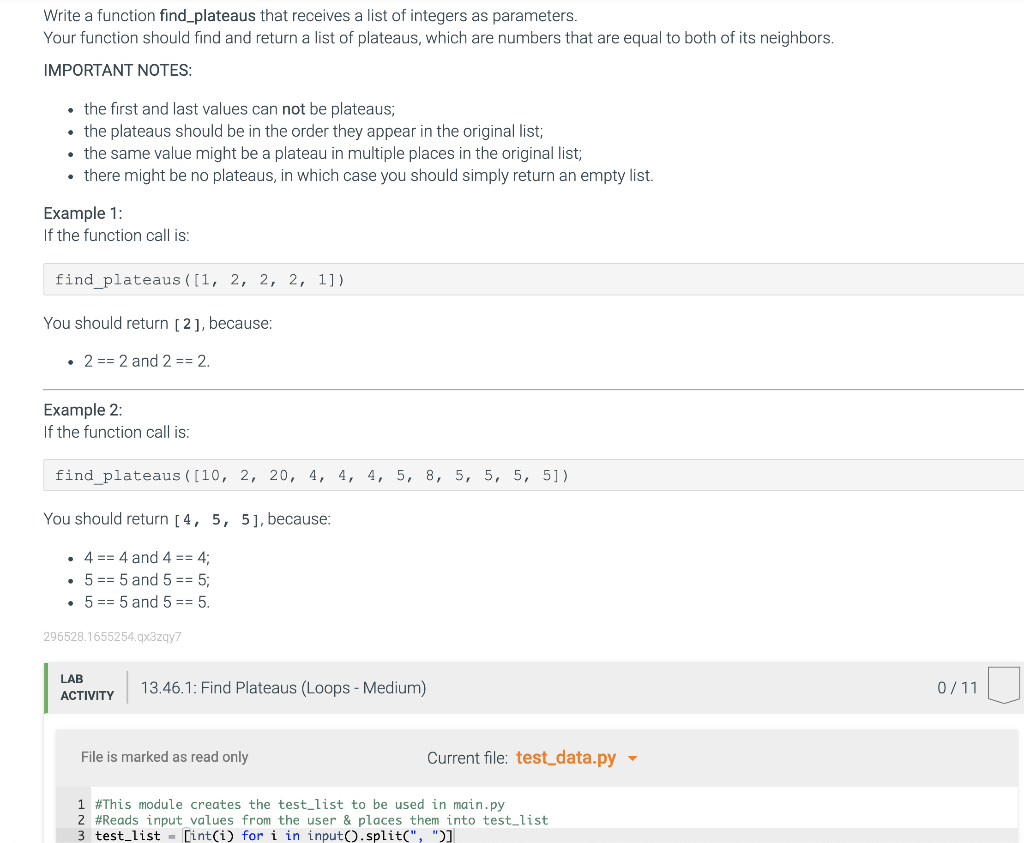 Solved Write a function find_plateaus that receives a list | Chegg.com